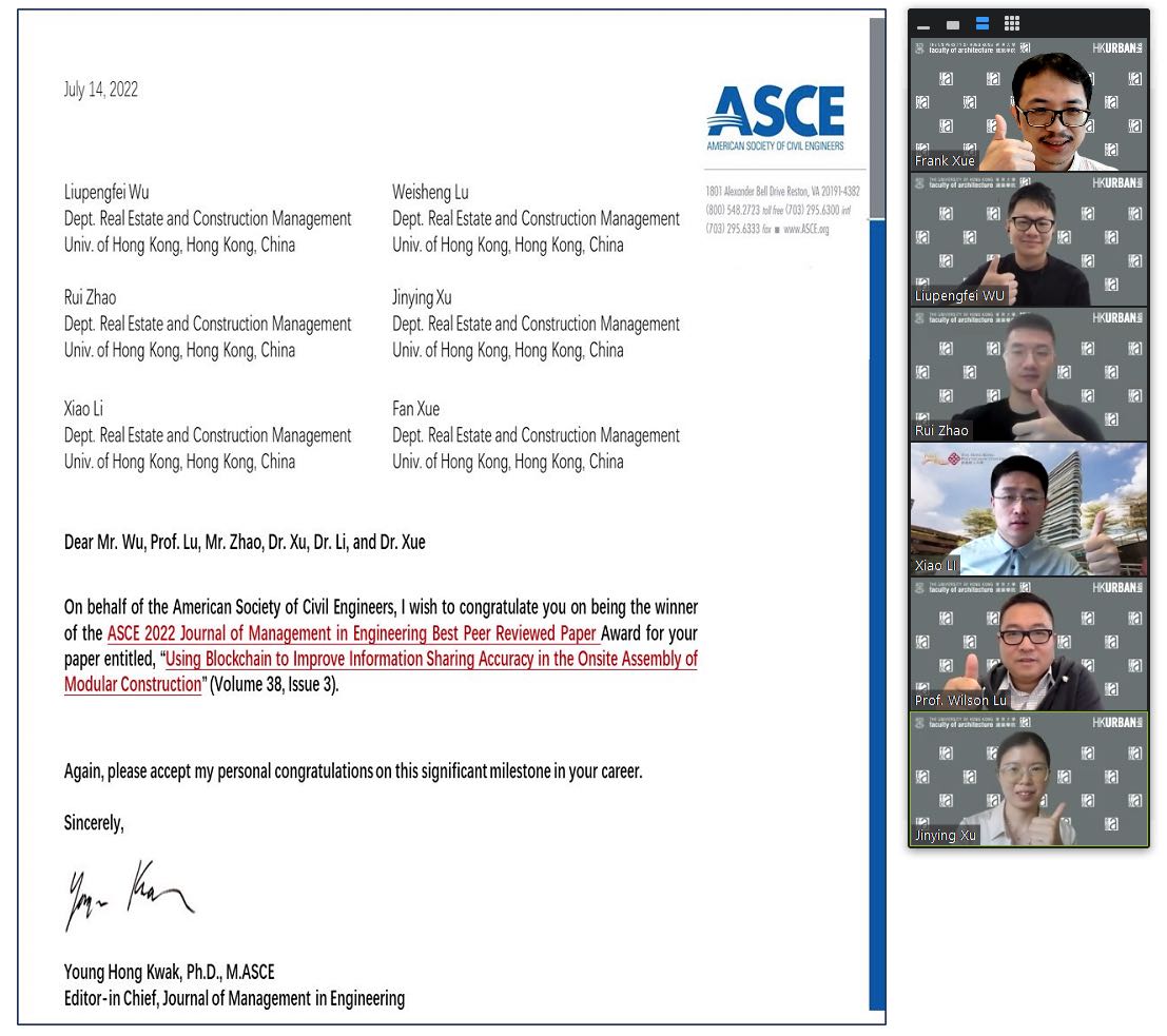 iLab@HKU team wins ASCE Journal of Management in Engineering (JME) Best ...